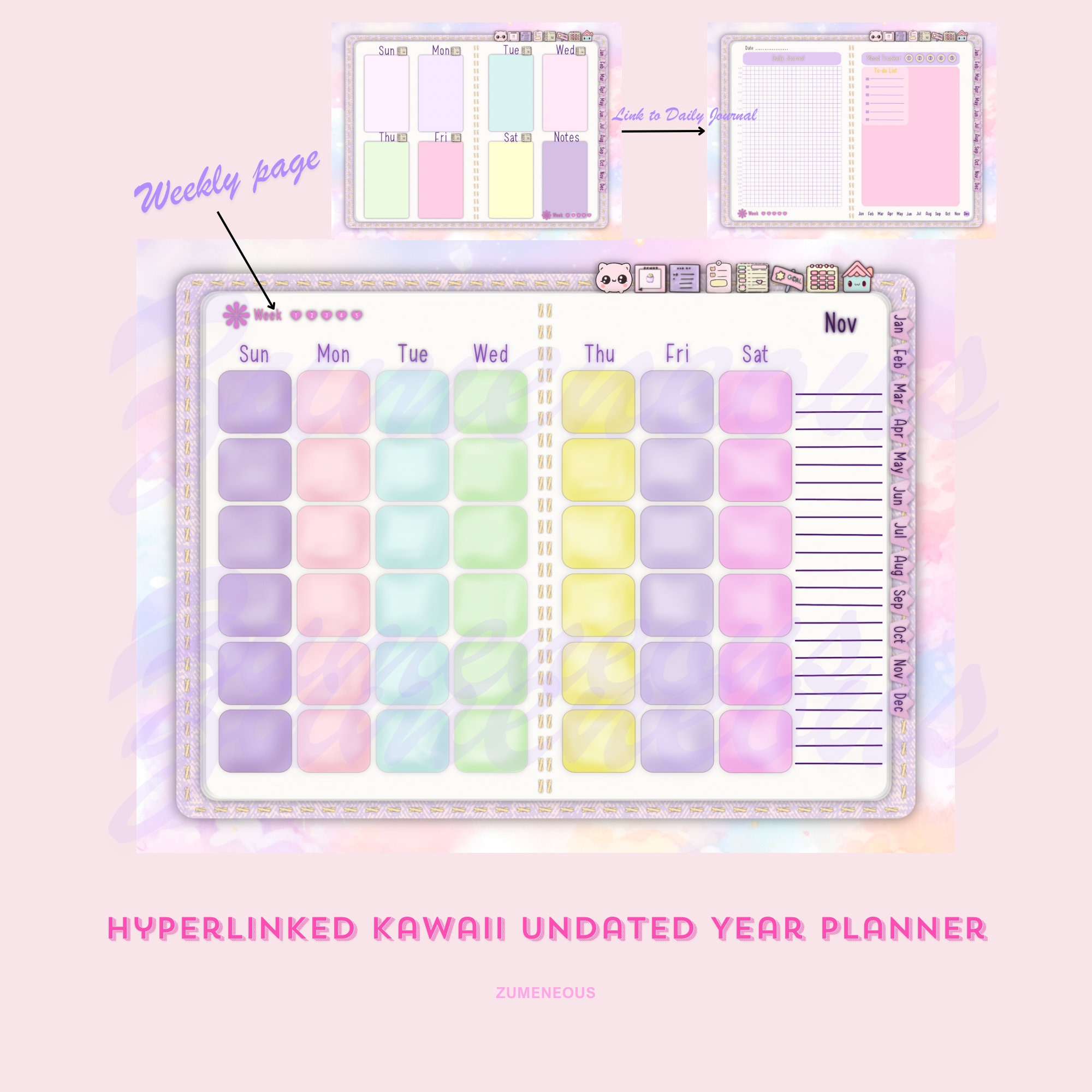 Kawaii Digital Planner, Undated, Goodnotes Hyperlinked (digital ...