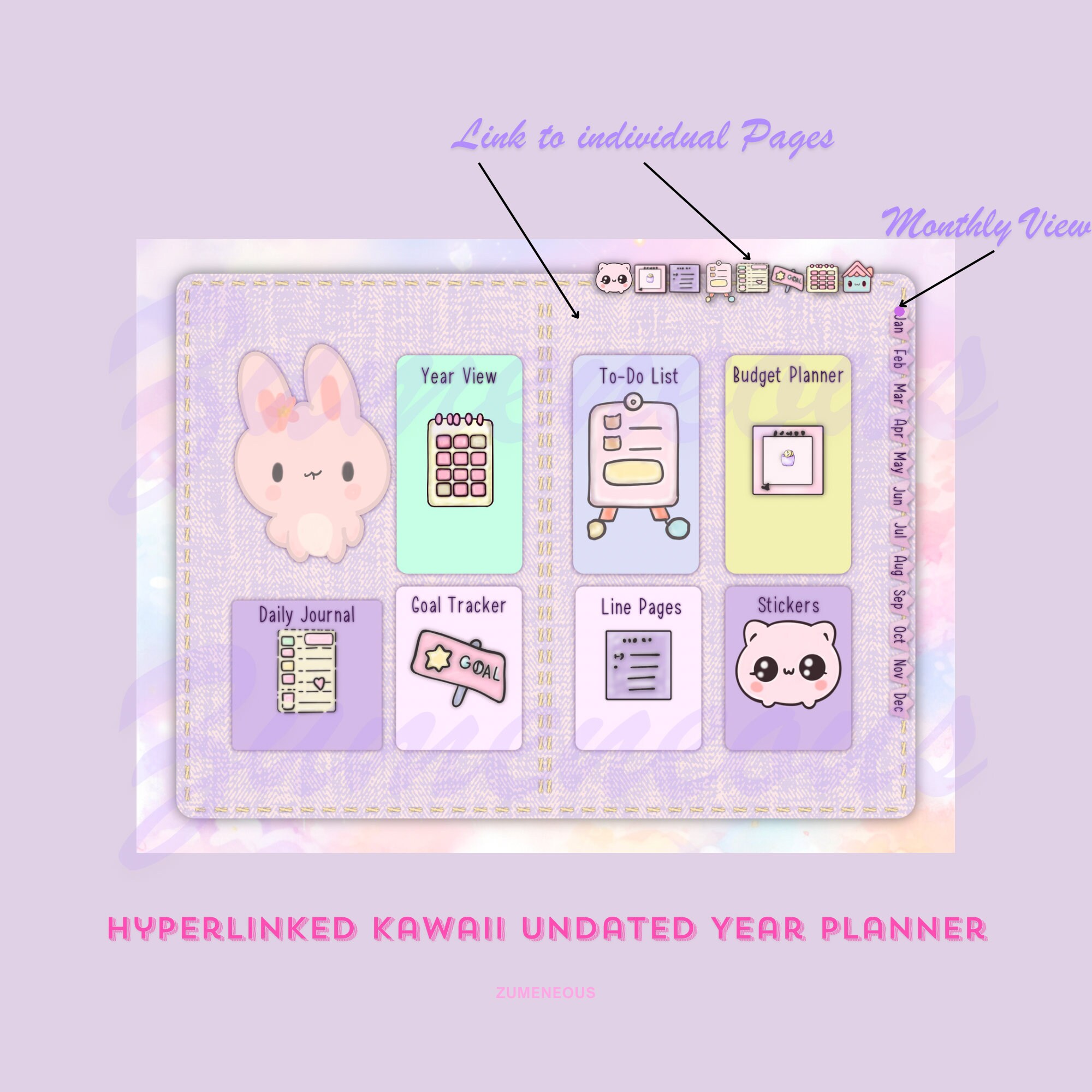 Kawaii Digital Planner, Undated, Goodnotes Hyperlinked (digital ...