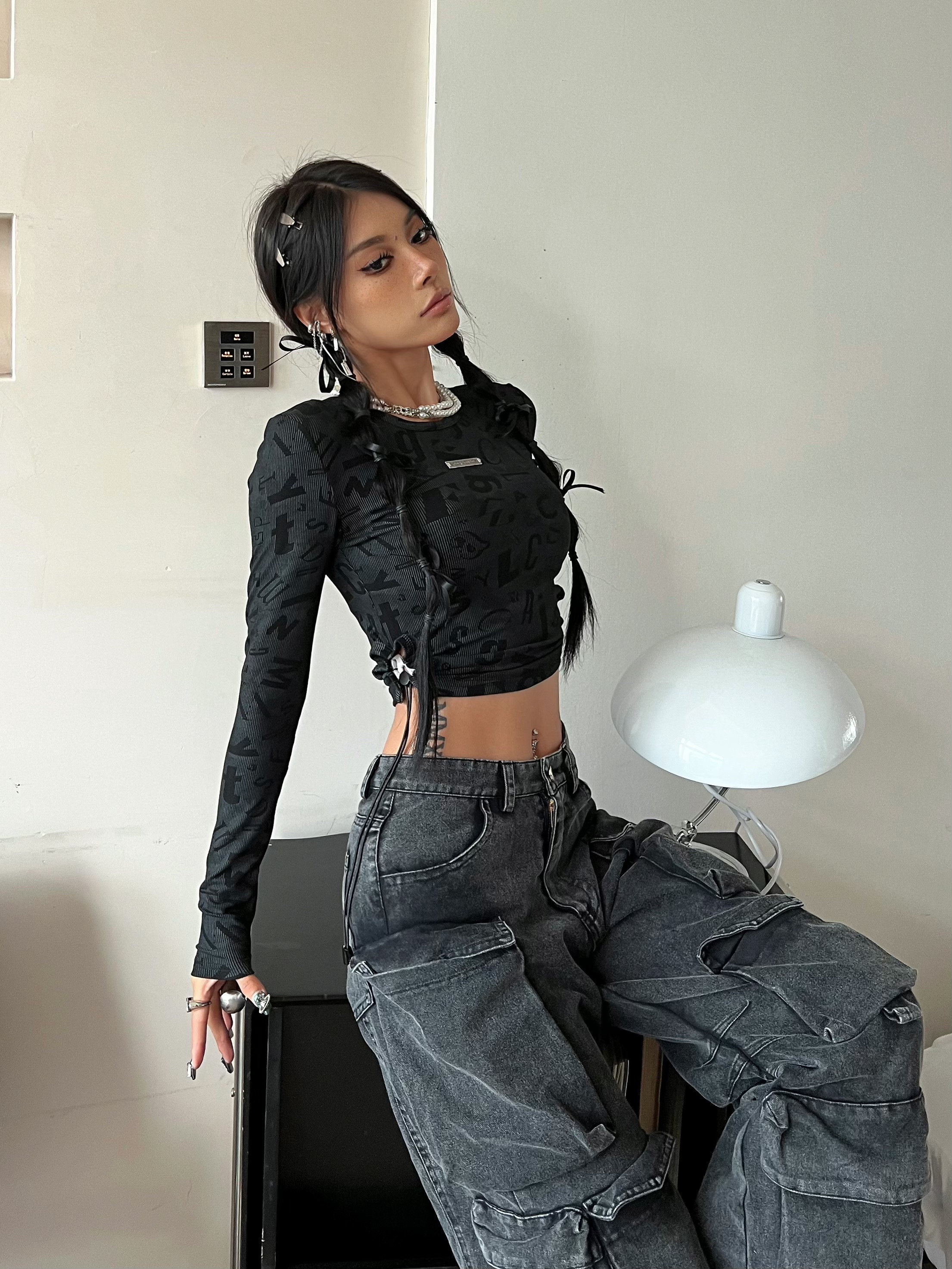 Y2k Rave Top Long Sleeved Festival Outfit Y2k Shirt Y2k Grunge Crop ...