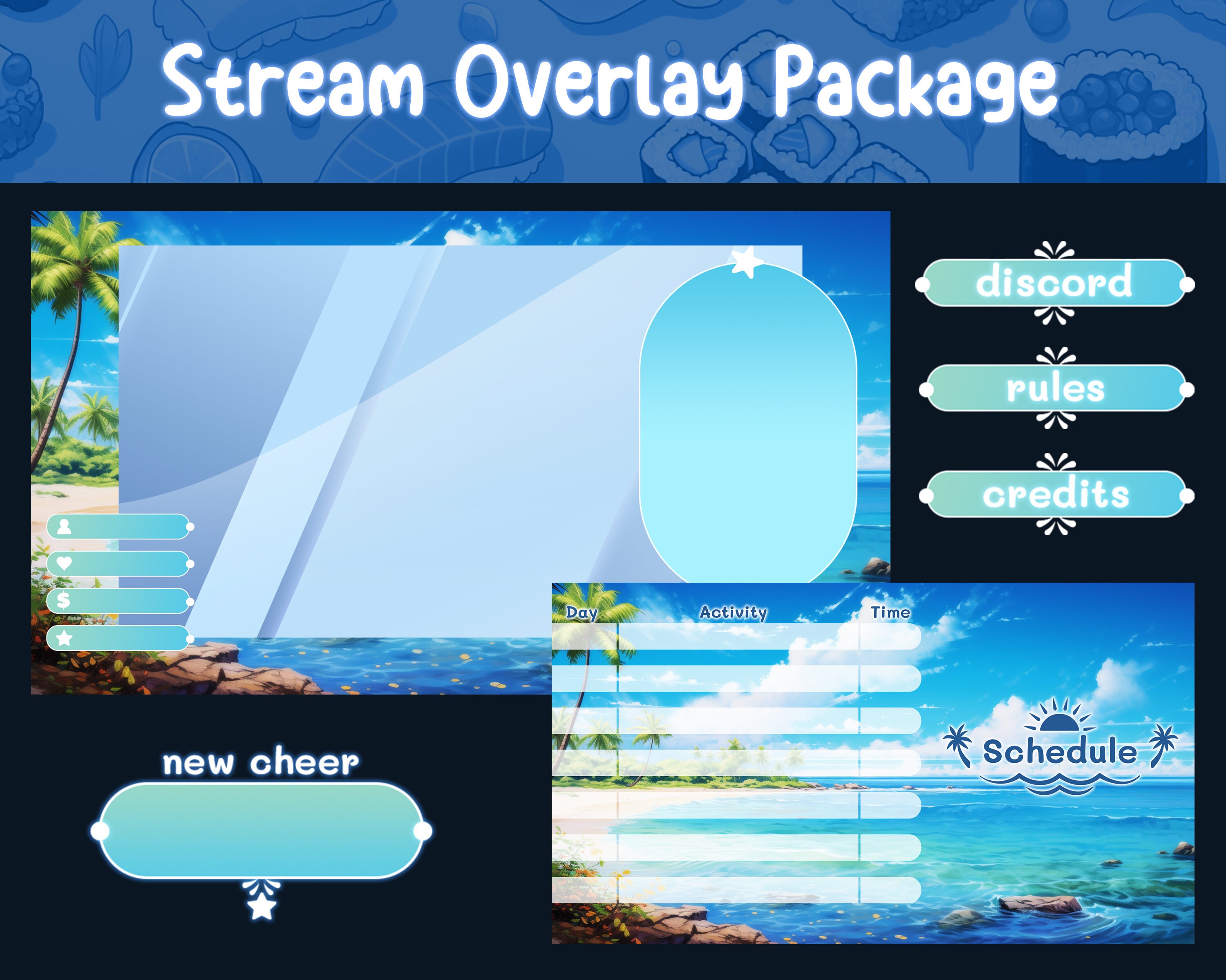 Beach Time Overlay Set Stream Package Schedule Animated - Etsy