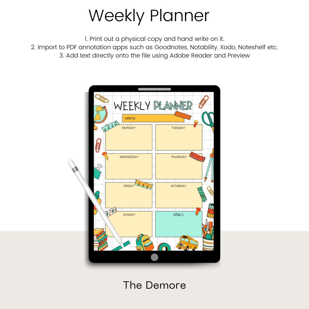 Kids Weekly Planner Printable, Template, Sunday Monday Homeschool ...