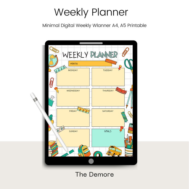 Kids Weekly Planner Printable, Template, Sunday Monday Homeschool ...