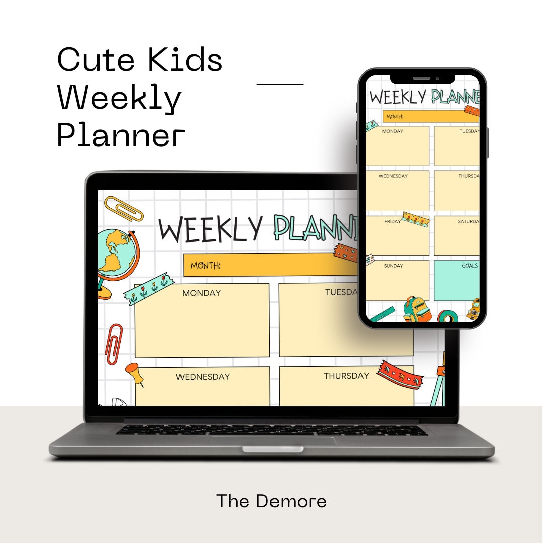 Kids Weekly Planner Printable, Template, Sunday Monday Homeschool ...