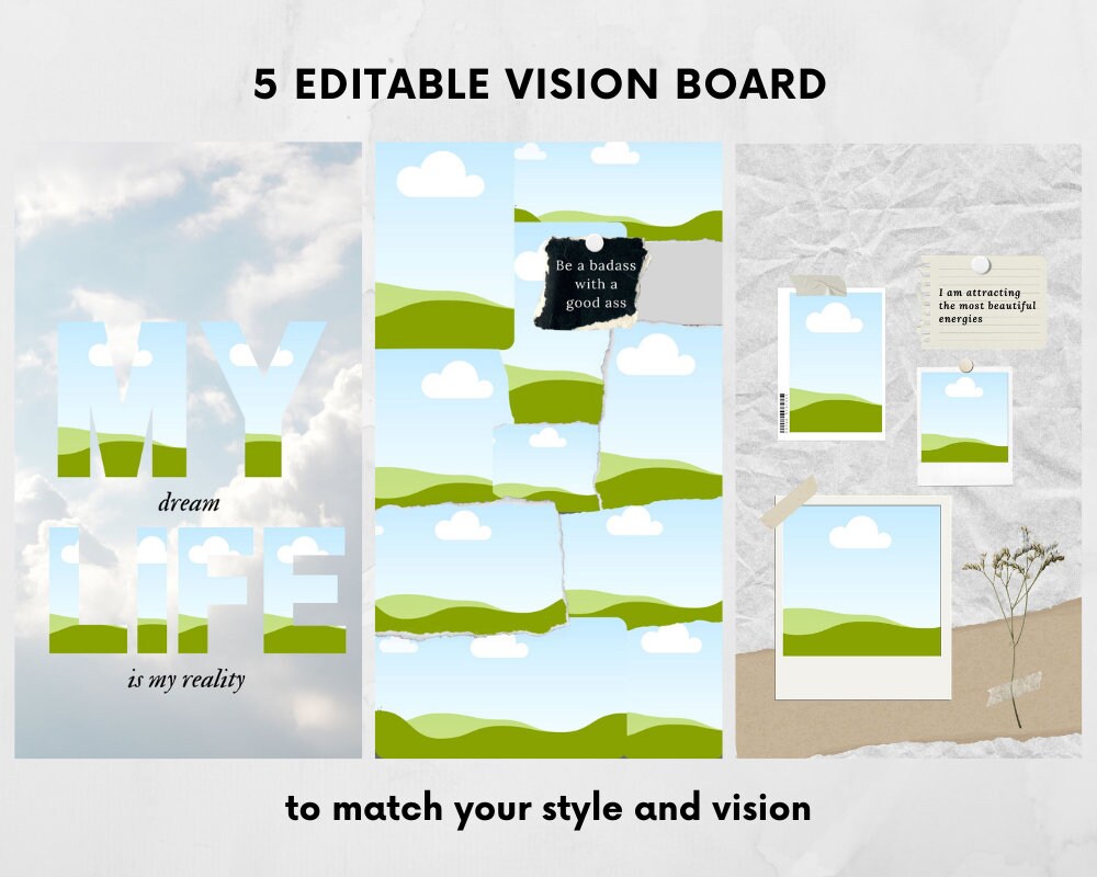 5 Digital iPhone Wallpaper Vision Board Template for Manifesting, Fully ...