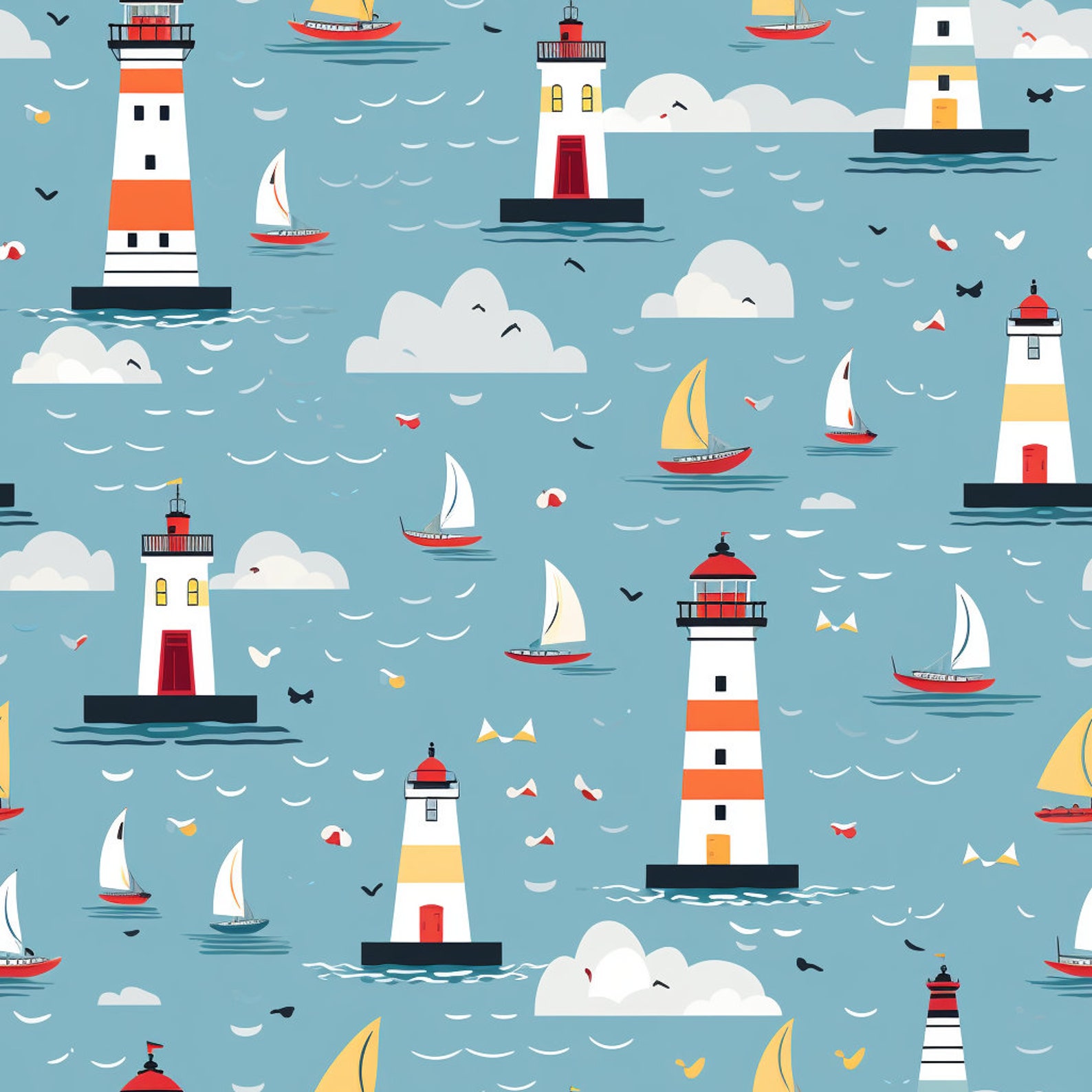 Lovely Lighthouses - Modern Abstract Digital Art Print - Instant ...