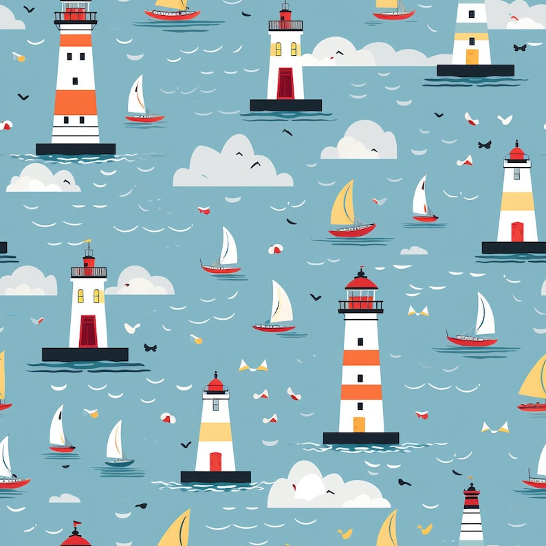 Lovely Lighthouses - Modern Abstract Digital Art Print - Instant ...