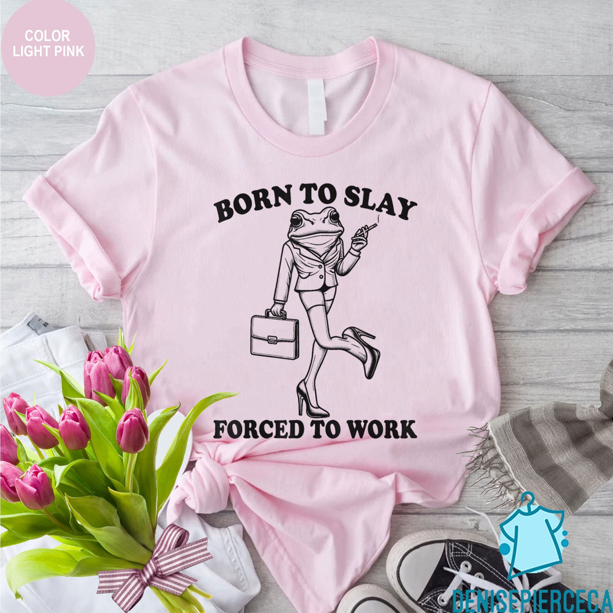 Born to Slay Forced to Work Funny Frog Meme T-shirt, Retro Unisex Adult ...