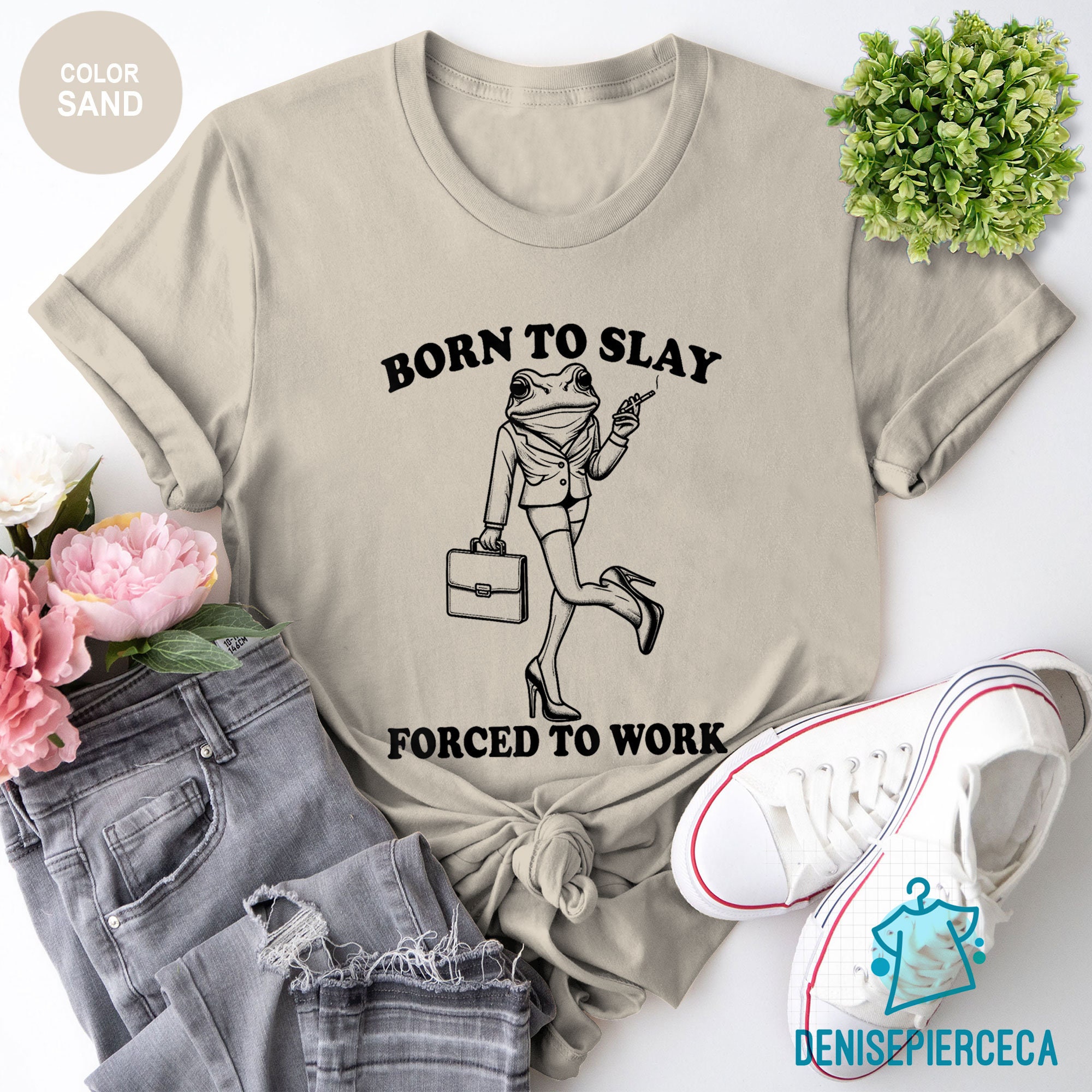 Born to Slay Forced to Work Funny Frog Meme T-shirt, Retro Unisex Adult ...