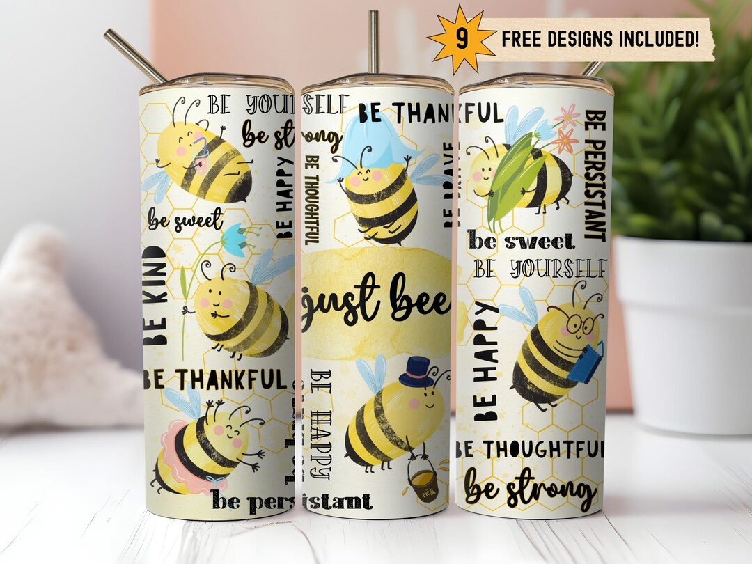 Positive Affirmations Bumblebee 20oz Skinny Tumbler Wrap PNG ...
