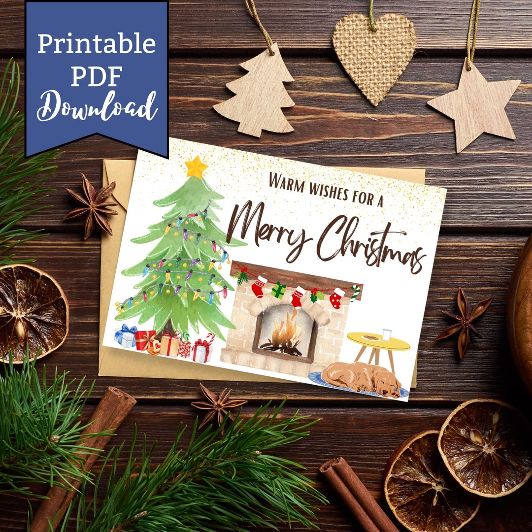 Printable Warm Wishes for a Merry Christmas Card Fireplace - Etsy