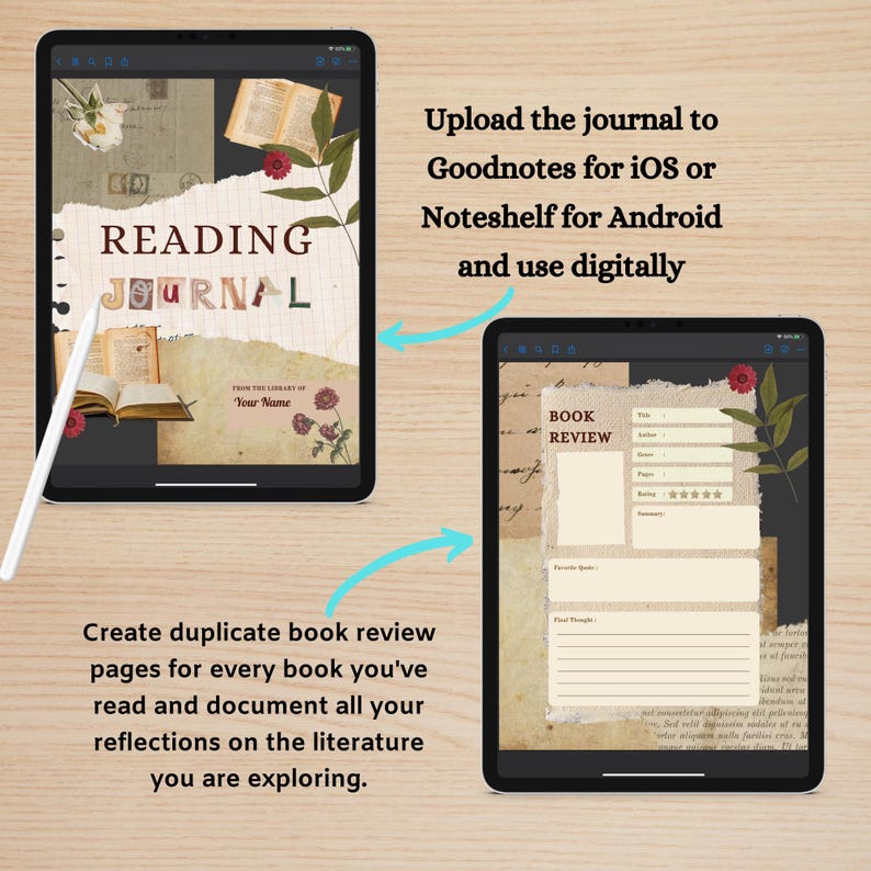 Vintage Reading Journal Printable: Scrapbook Style Book Tracker (PDF ...