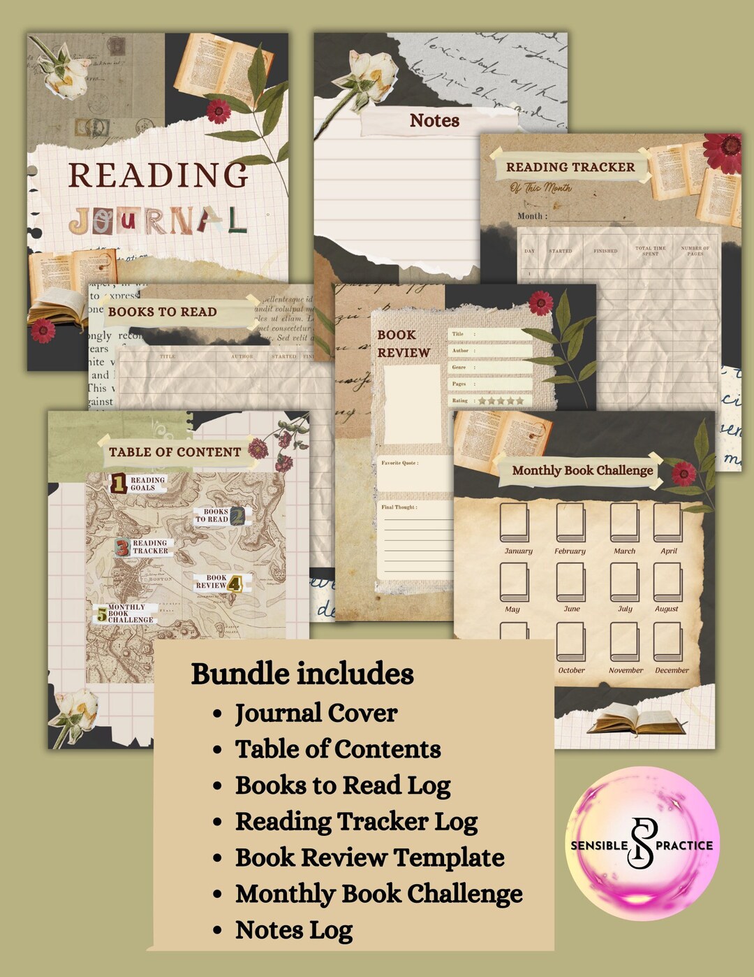 Vintage Reading Journal Printable: Scrapbook Style Book Tracker (PDF ...