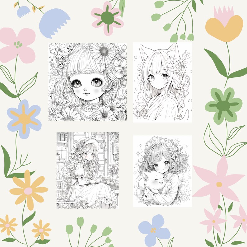 80 Pages of Digital Printable Kids/adult Colouring Book Kawaii Animals ...