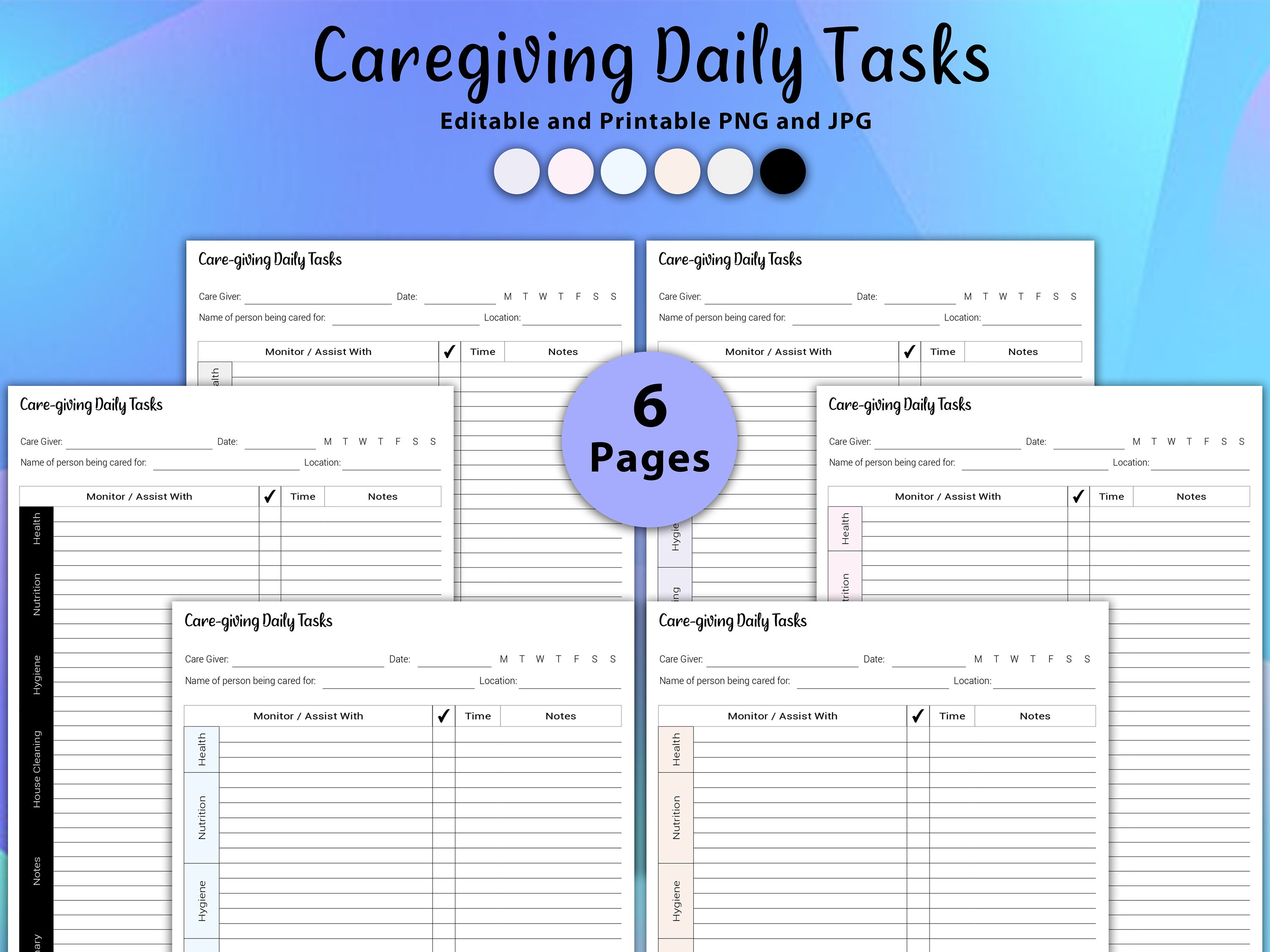 Editable Caregiver Daily Task Checklist (PDF) - Etsy