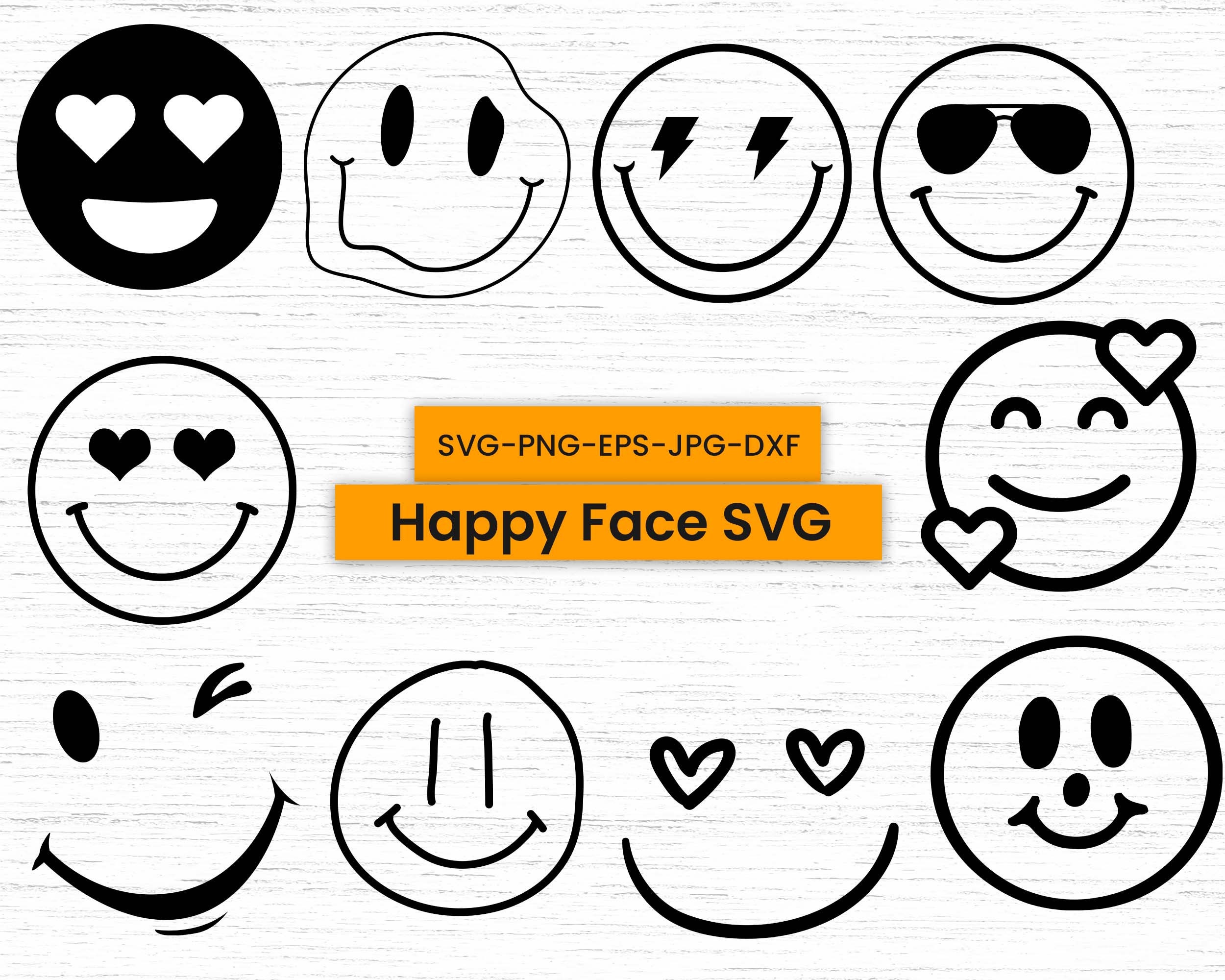 Happy Face SVG, Smiley Face Bundle, Cheerful Emoticon Graphics, Joyful ...