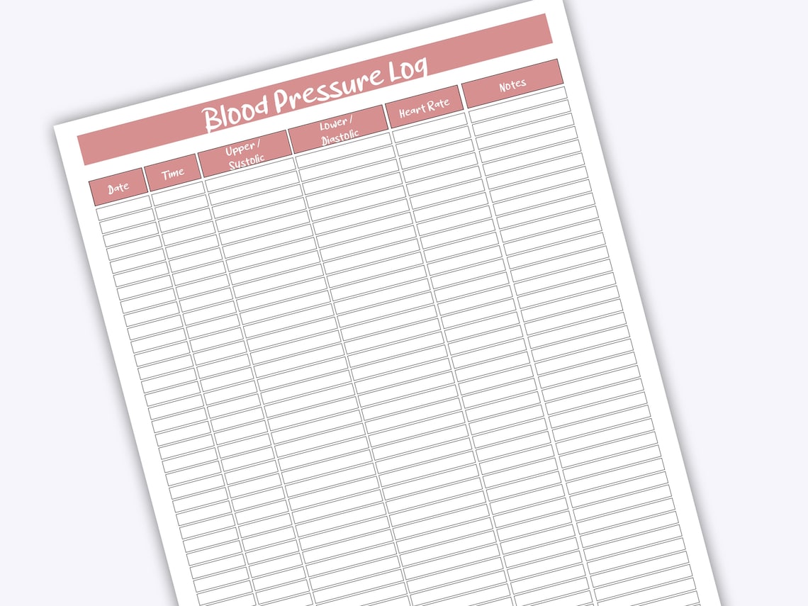 Blood Pressure Log Editable Printable, Monthly Blood Pressure Tracker ...