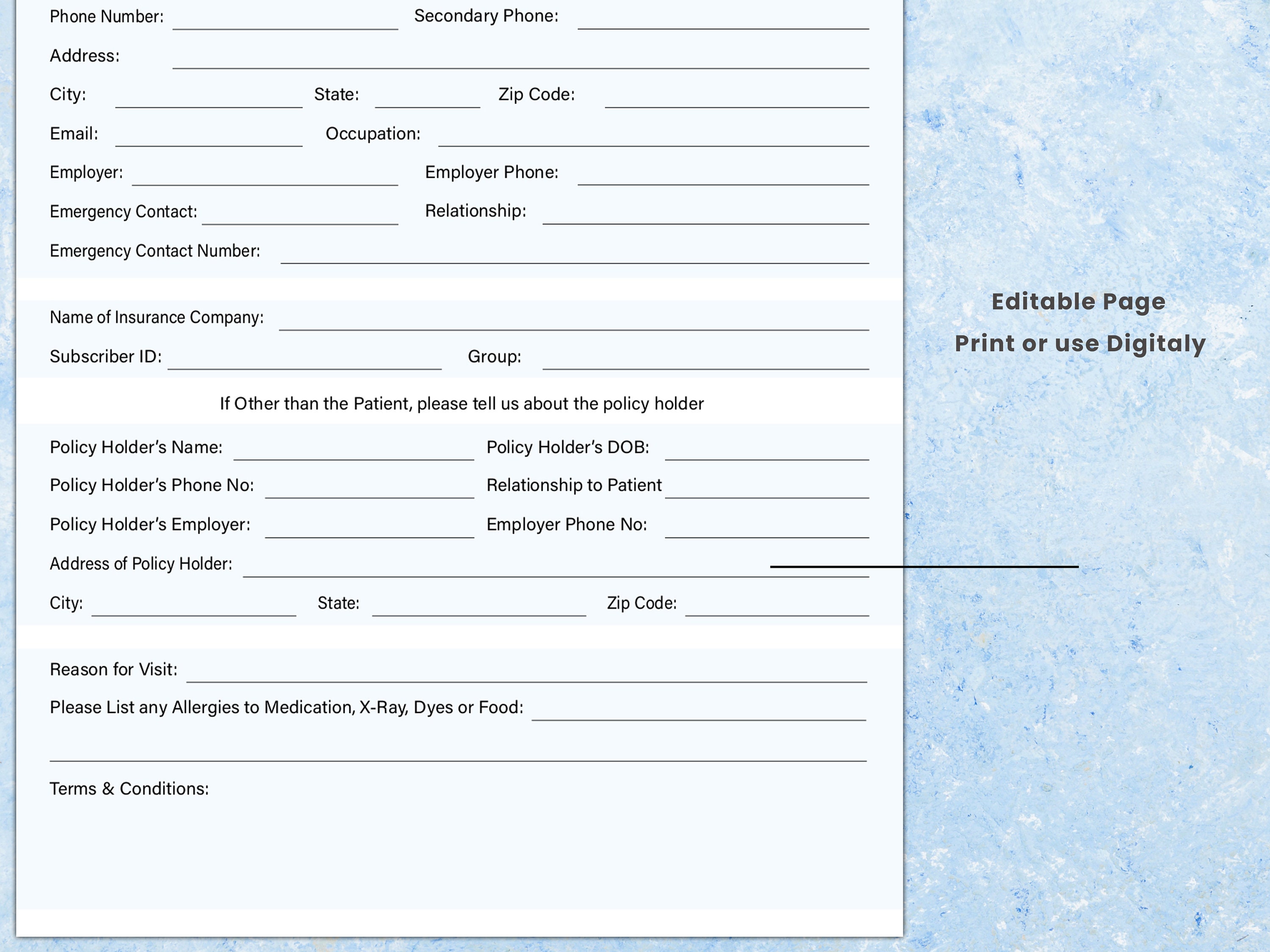 Editable New Patient Registration Form, Patient Registration Form, Editable Medical Form ...