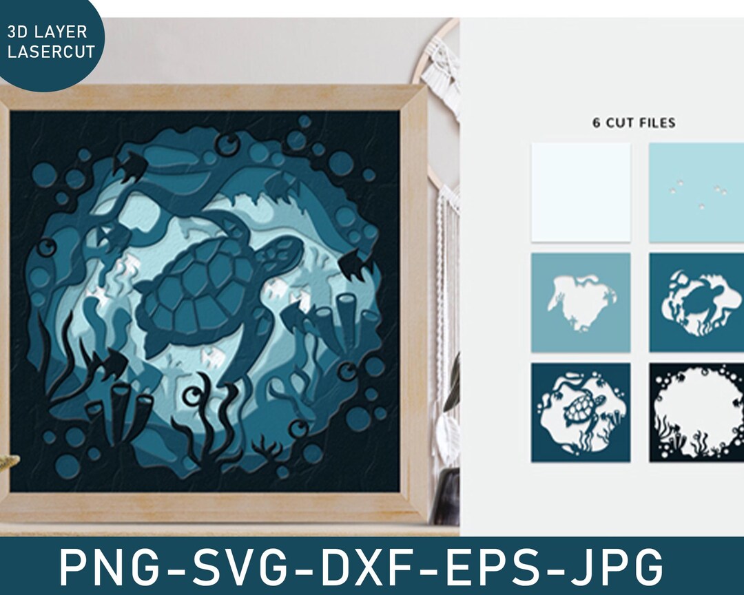 Sea Turtle Shadow Box SVG: 3D Layered Laser Cut File - Etsy