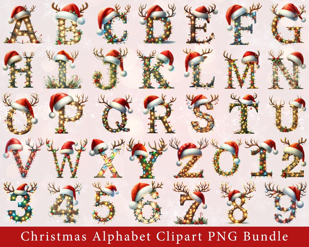 Christmas Alphabet Clipart Bundle | Festive Letters & Numbers PNG ...