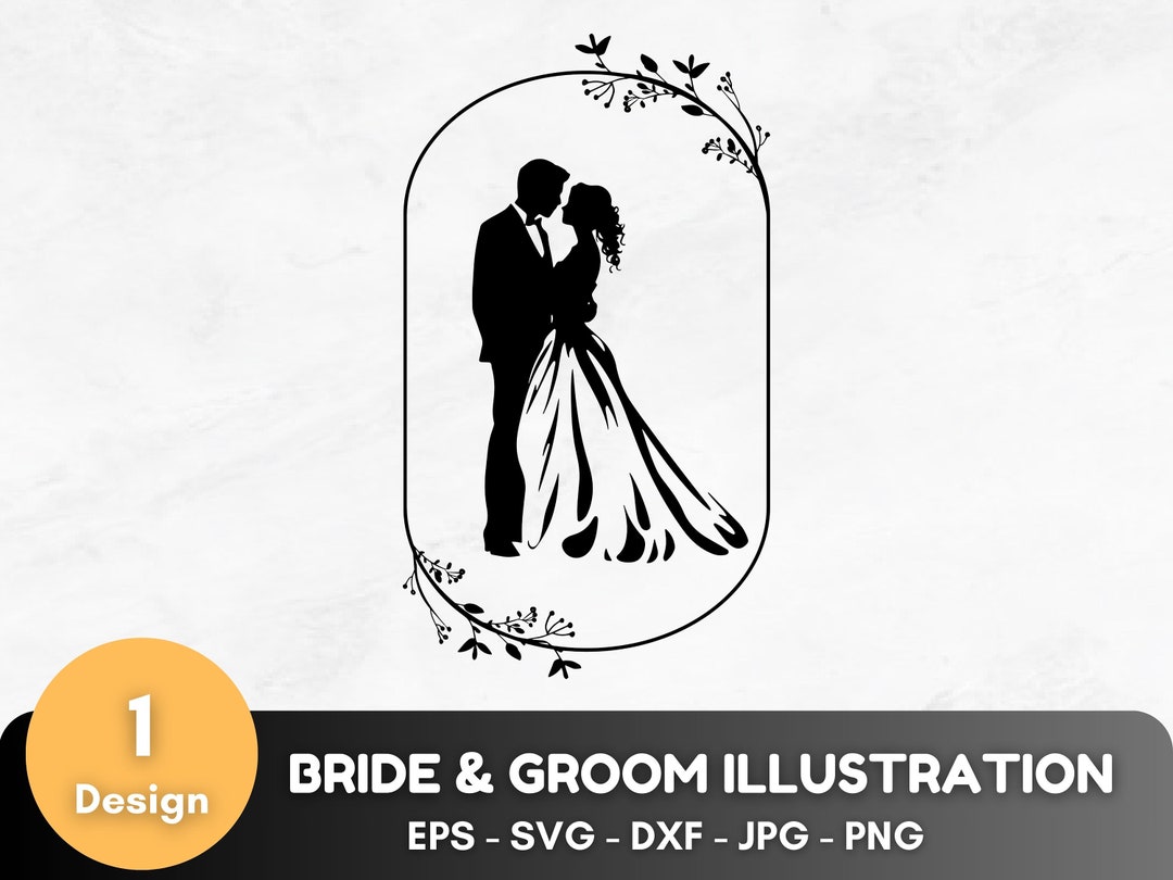 Bride and Groom Clipart Illustration, Bride and Groom Svg, Hand Drawn ...