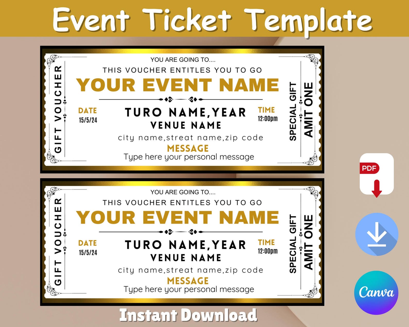 Event Ticket Template, Editable Event Ticket Template,printable Ticket,gift Ticket,concert ...
