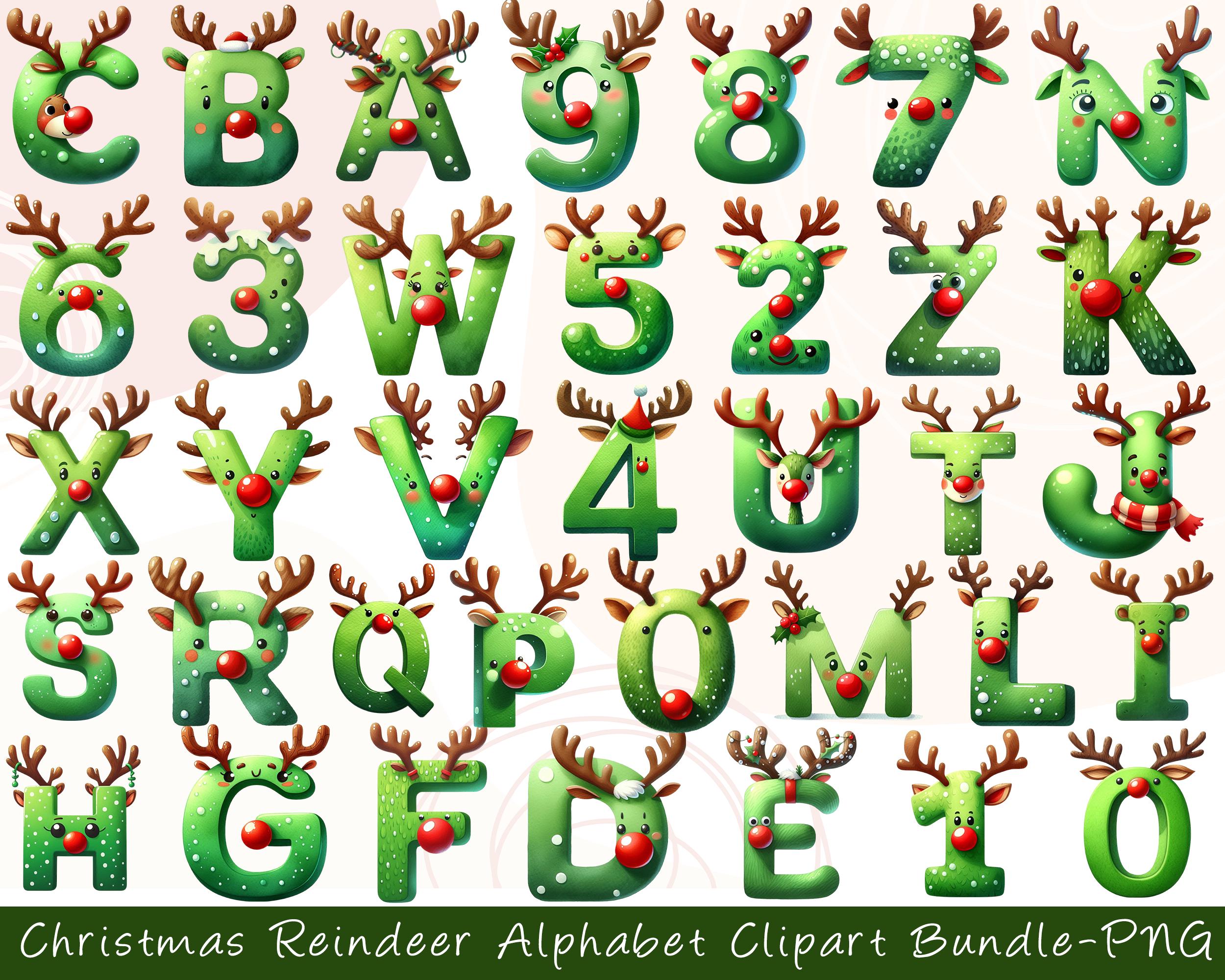 Christmas Reindeer Alphabet Clipart Bundle: Festive PNG Font (digital ...