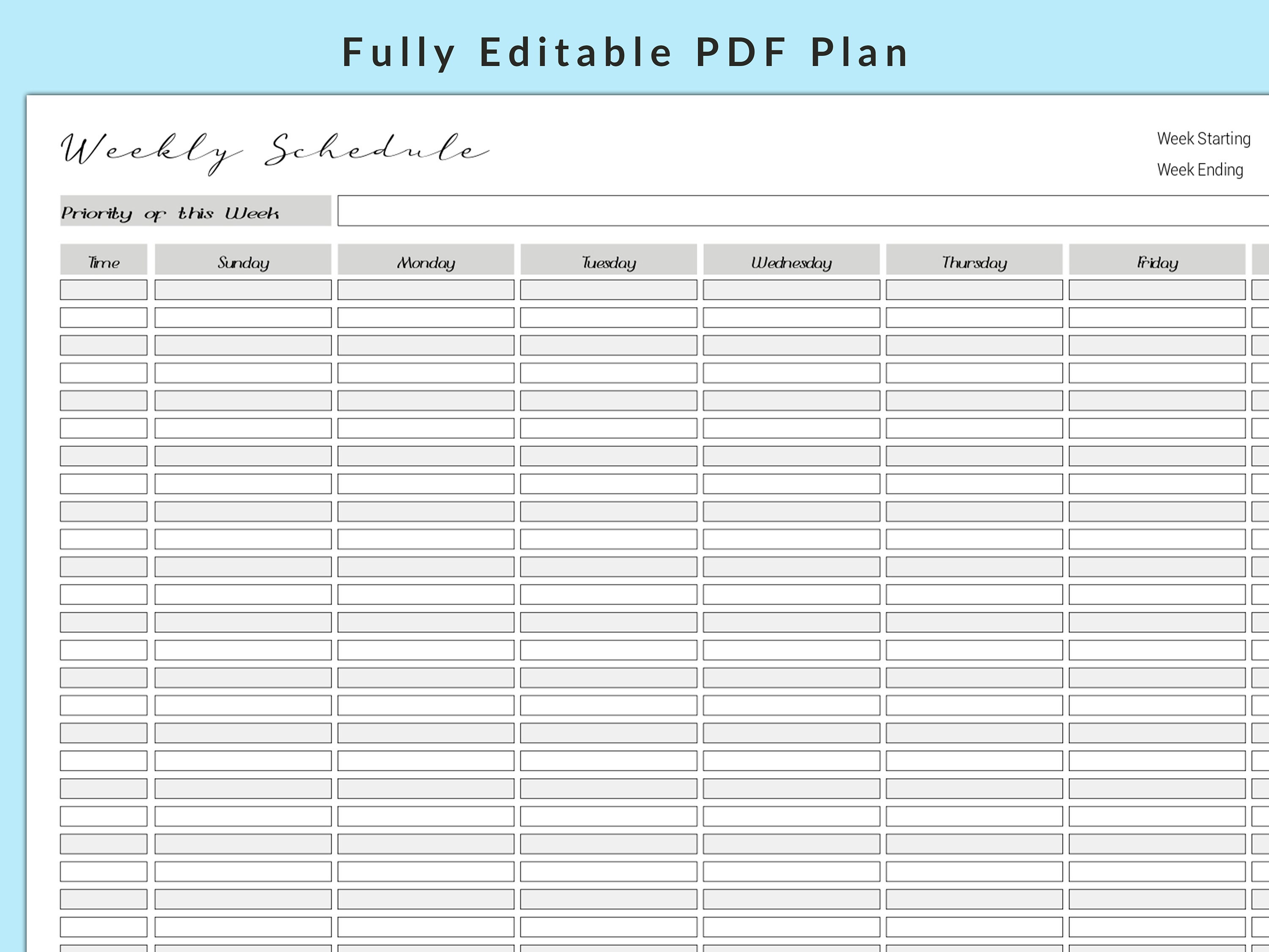 Weekly Time Blocking Planner, Weekly Time Block, Weekly Time Sheet ...