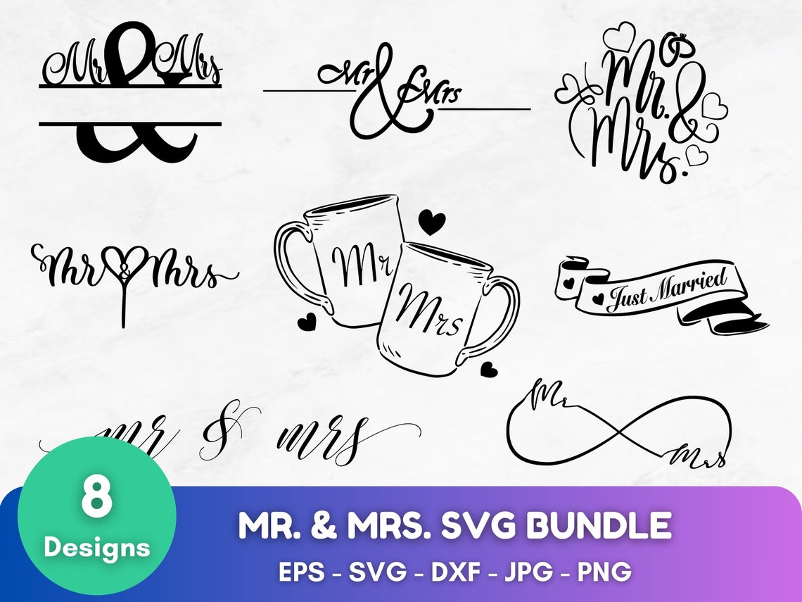 Mr and Mrs Svg Bundle, Mr and Mrs Png, Hubby and Wifey Svg, Marriage ...