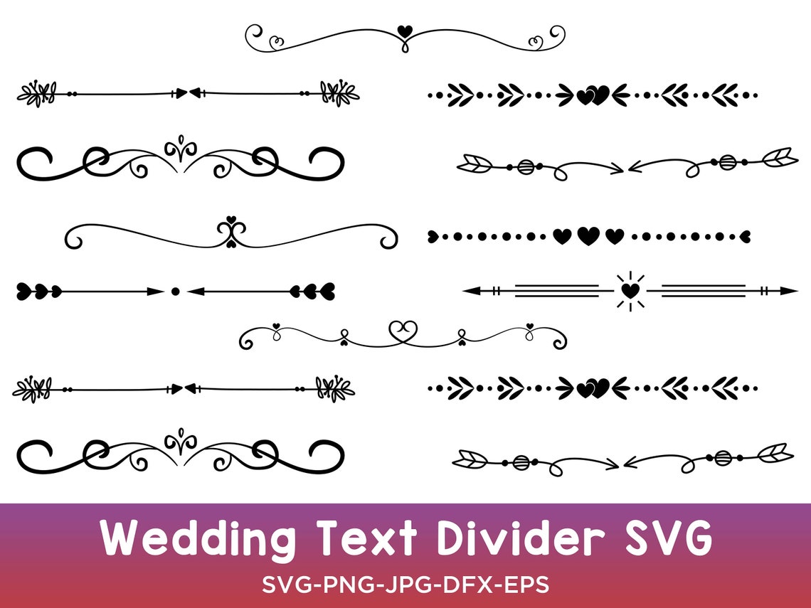 Wedding Text Dividers SVG, Heart Text Dividers SVG, Wedding Stationery ...