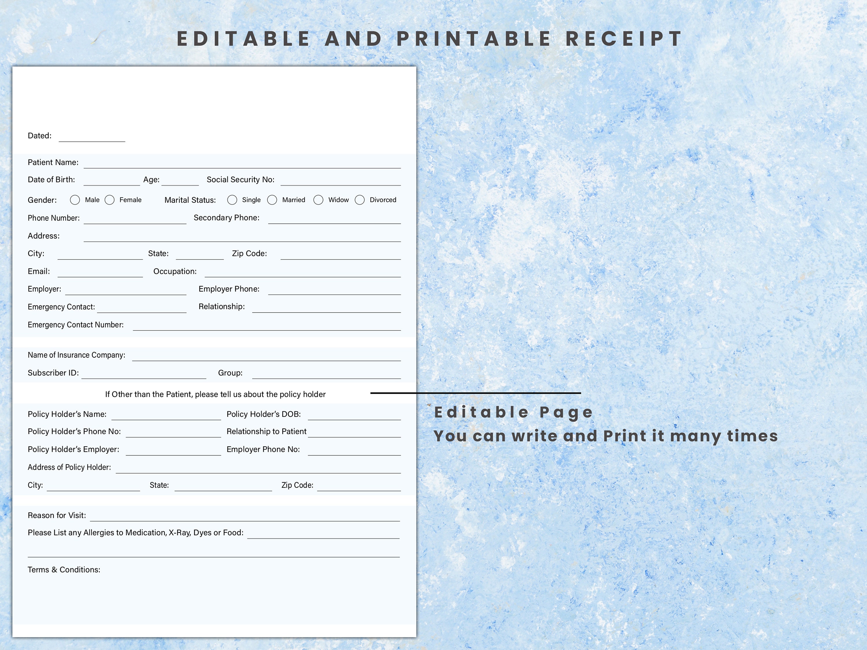 Editable New Patient Registration Form, Patient Registration Form ...