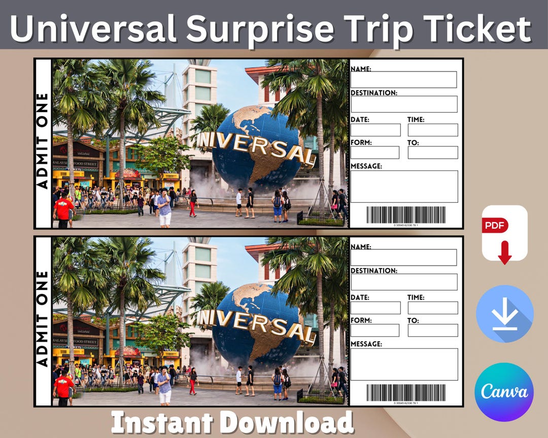 Universal Surprise Trip Ticket, Universal Surprise Trip Ticket Template ...