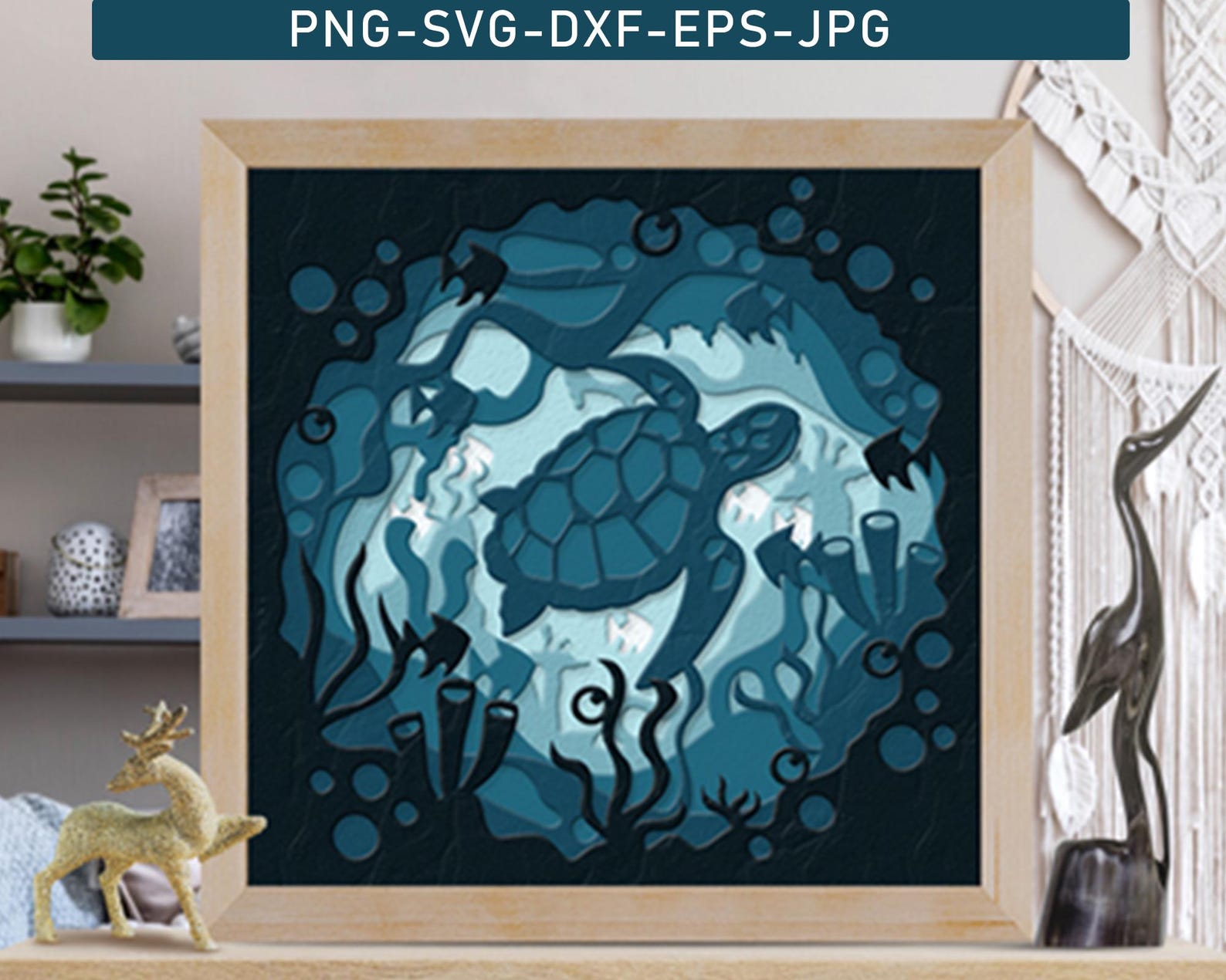 Sea Turtle Shadow Box Svg, Sea Turtle 3D Box, Sea Turtle Light Box Svg ...
