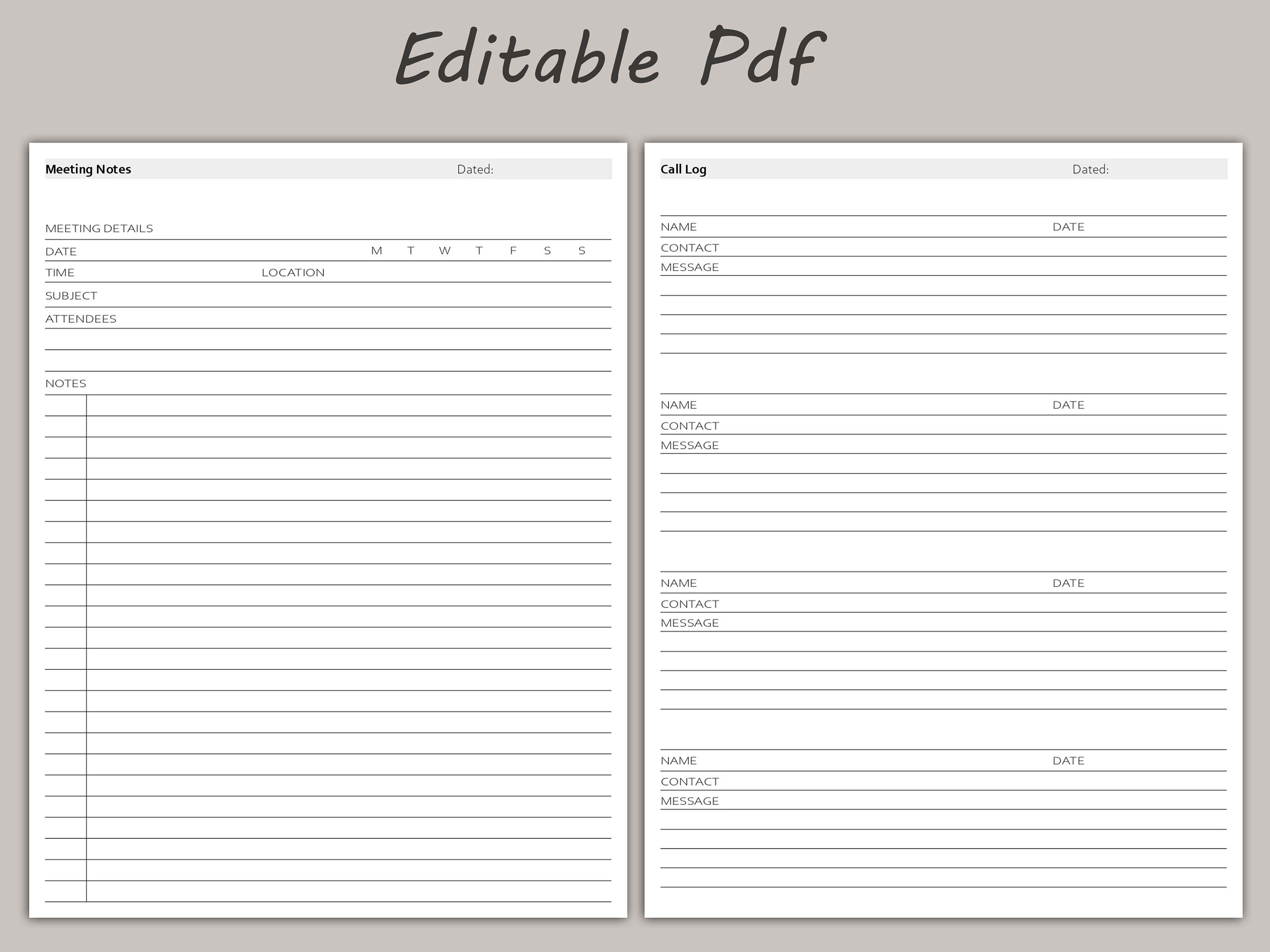 Editable Meeting Notes Template, Meeting Notes, Meeting Notes Tracker ...