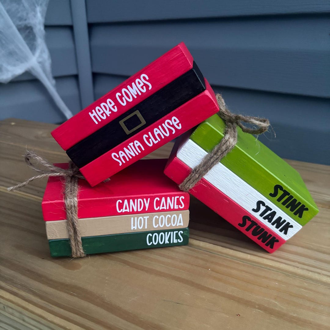 Holiday Book Stack, Wood Book Stack, Home Decor, Tier Tray Decorations ...