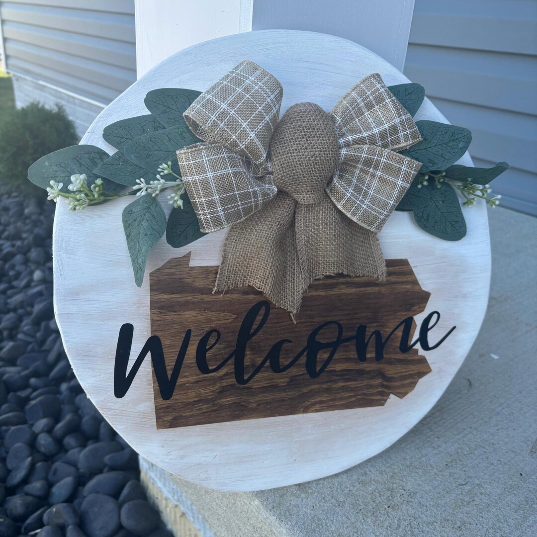 US State Welcome Sign, Your Home State, Door Decor, Front Door Wreath ...