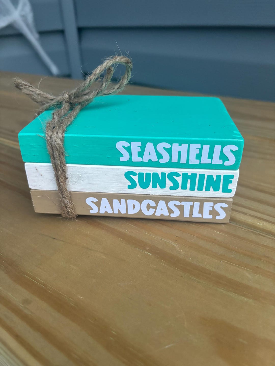 Beach Book Stack, Wood Book Stack, Home Decor, Tier Tray Decorations ...