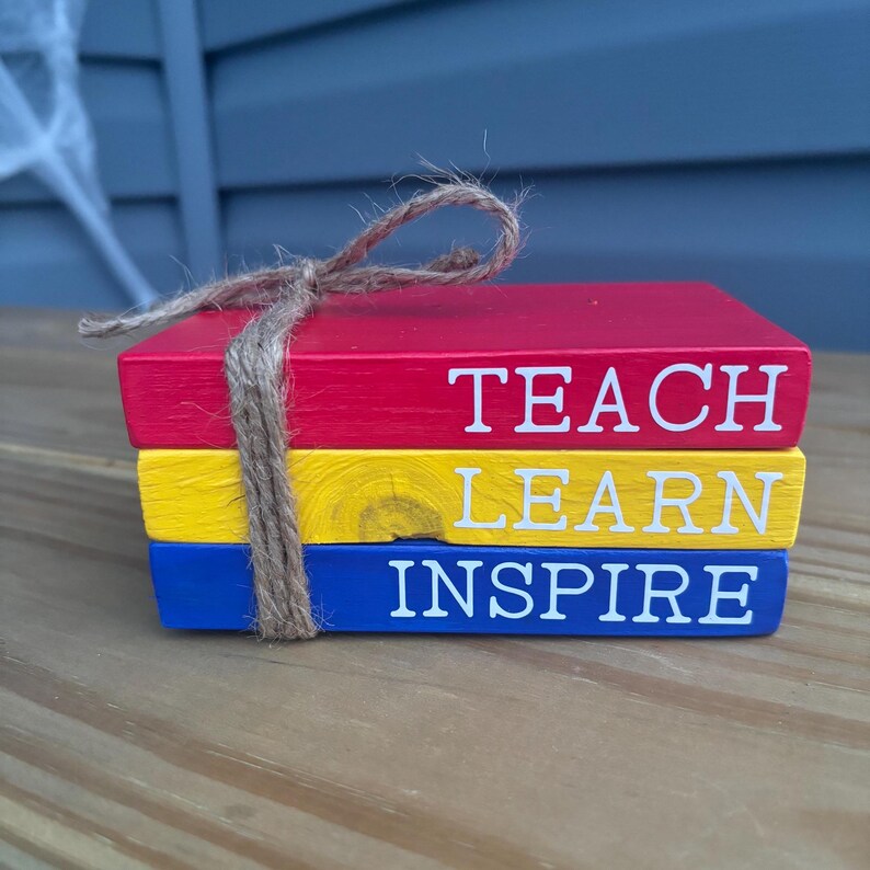 Teacher Book Stack, Wood Book Stack, Home Decor, Tier Tray Decorations ...