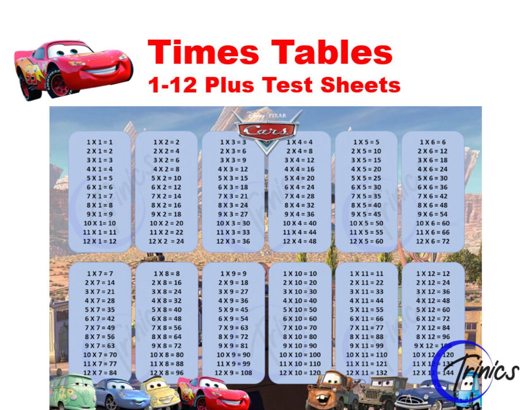 Tablas de multiplicar de Pixar Cars - Etsy México