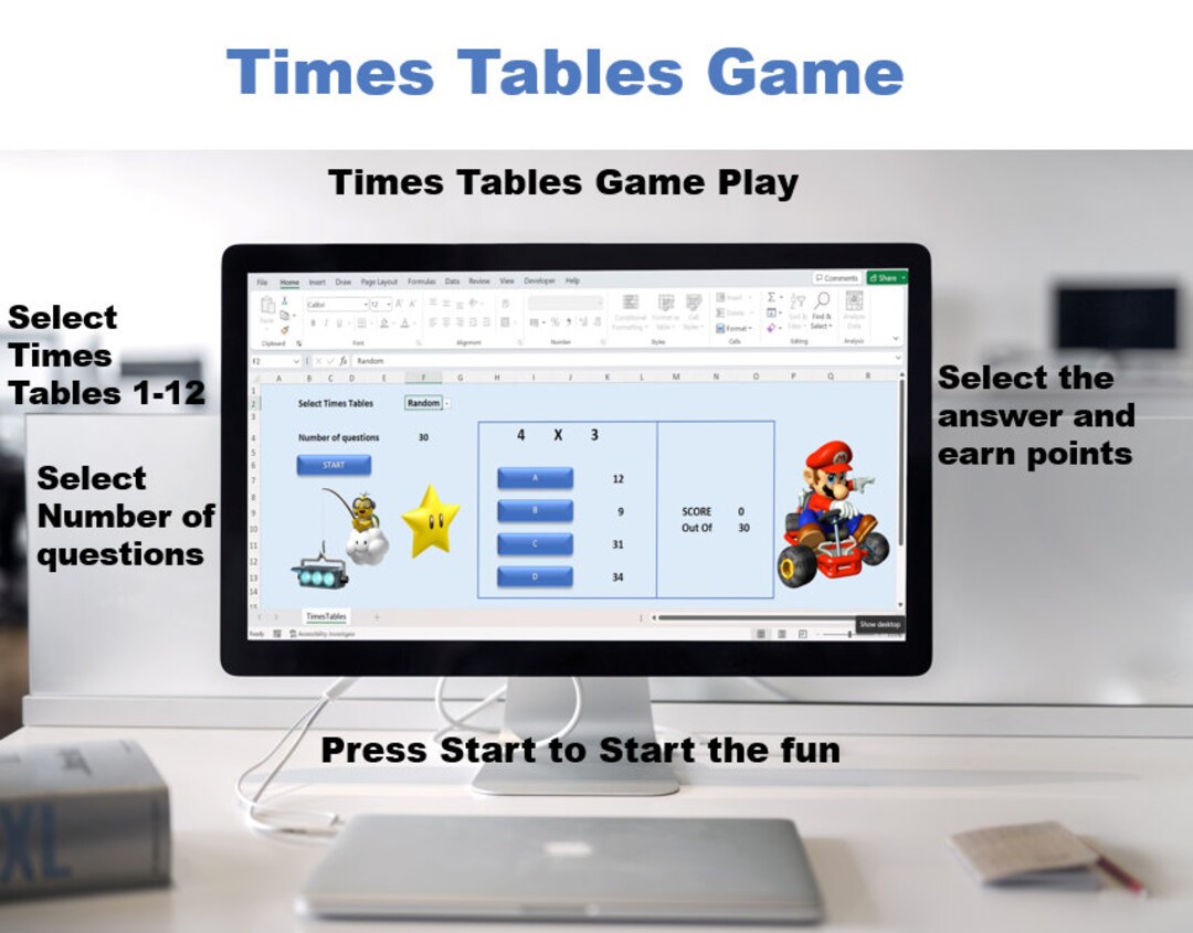 Times Tables Excel Game Mario - Etsy