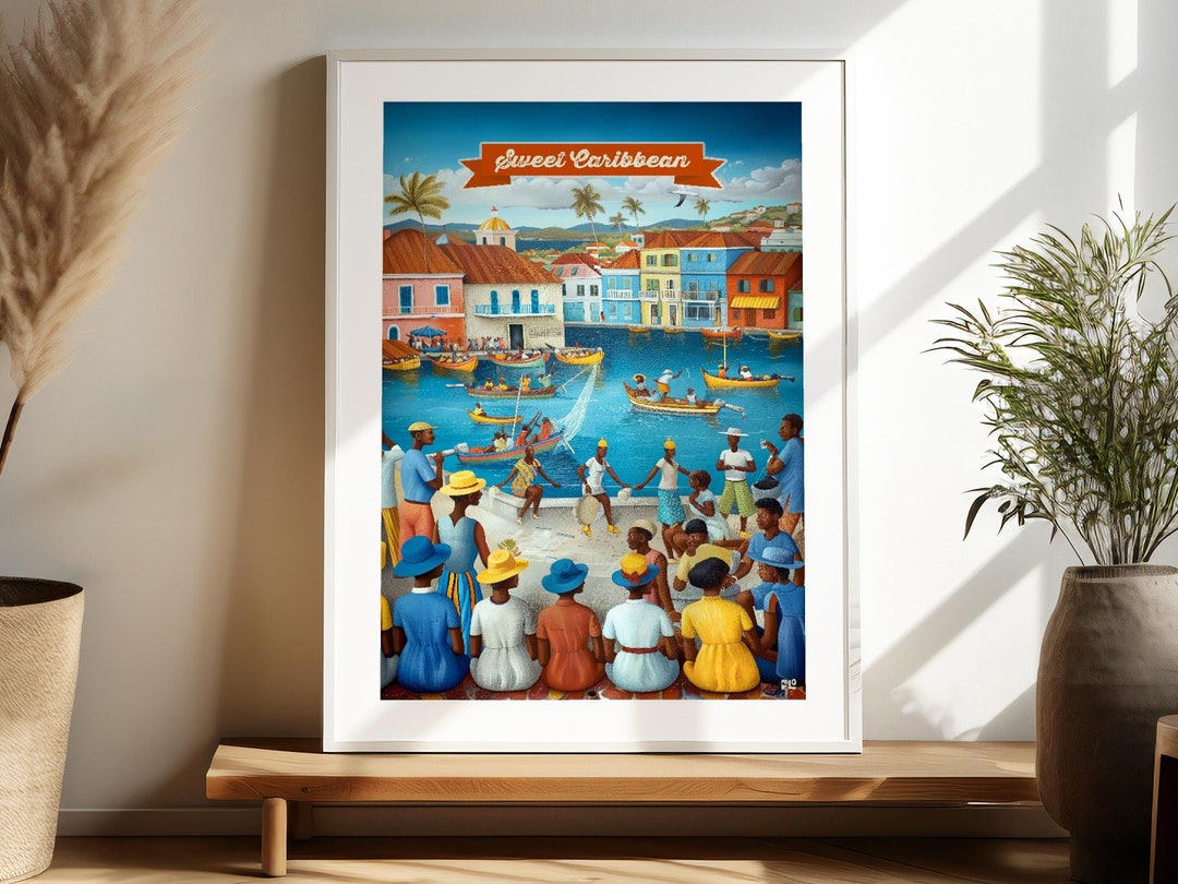 Caribbean Port • Retro Painting • Poster JSD54G-3 - Etsy