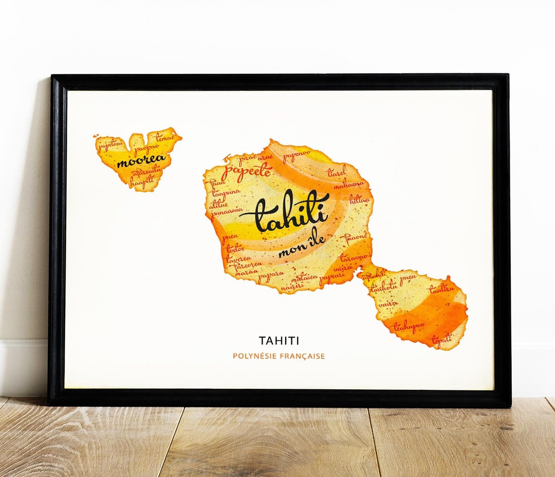 Tahiti Poster, Tahiti Print, Tahiti Illustration, Tahiti Map, Gift ...