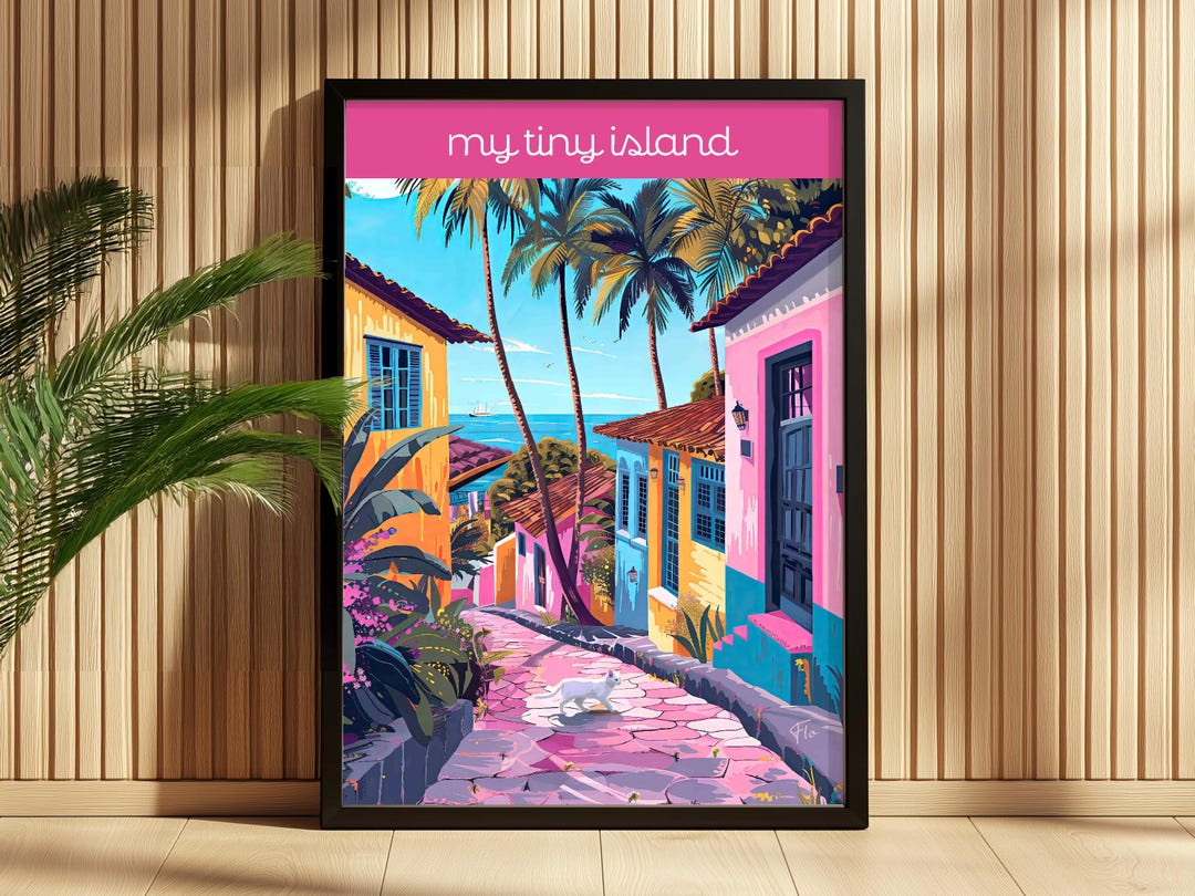Paradise Island Poster - Colorful Tropical Village - Caribbean Print ...