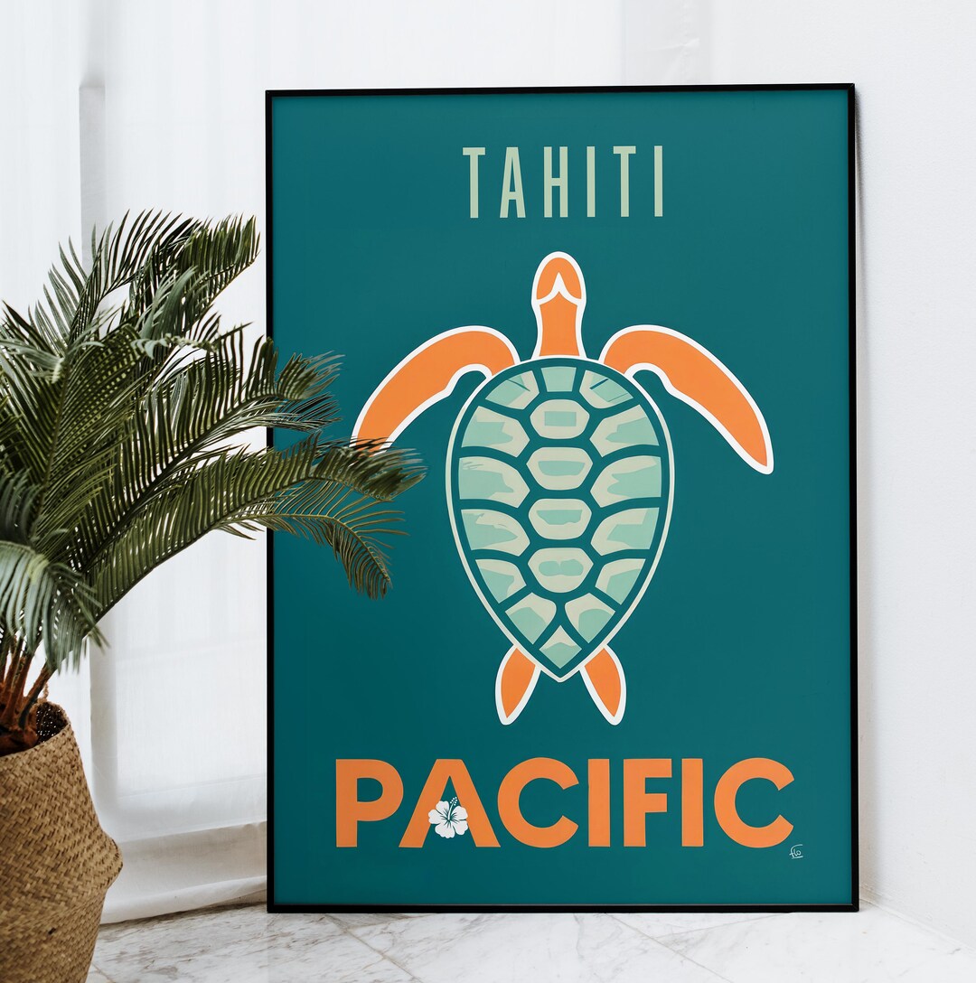 The Tahitian Turtle Art Poster Illustration Wall Art Collection ...