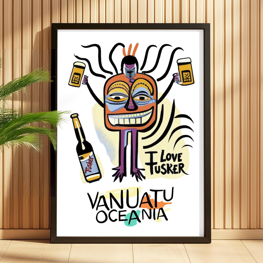 Vanuatu Tusker Poster I Pacific Island Art I Vintage Bar Wall Decor ...