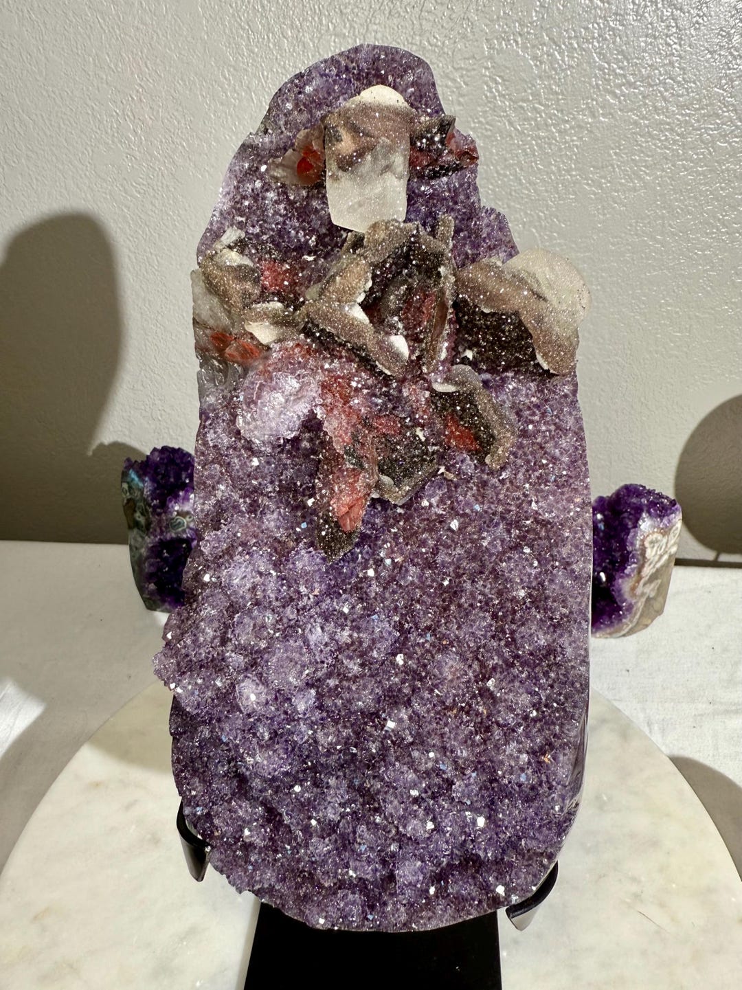 Amethyst Druzy With Calcite & Goethite on Custom Stand - Etsy