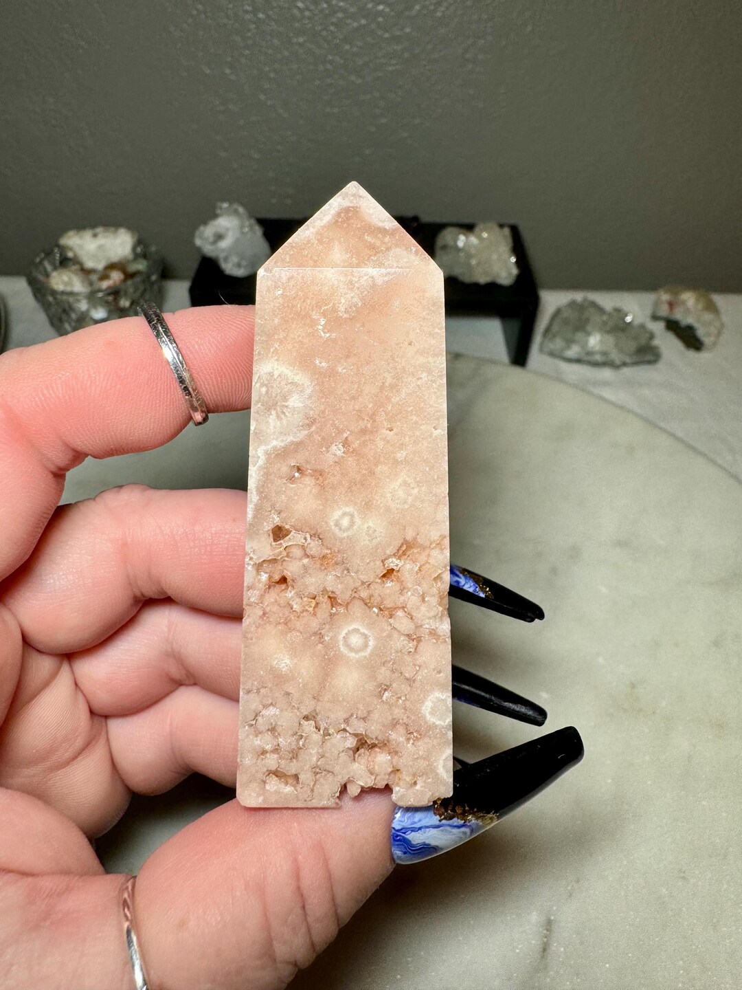 Cute Pink Amethyst Flower Agate Tower With Druzy - Etsy