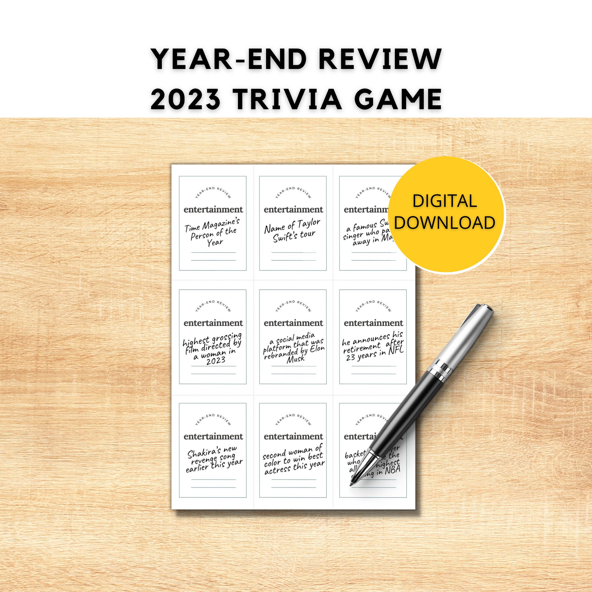 End of the Year 2023 Trivia Game | Quiz Question Family Printable Game ...