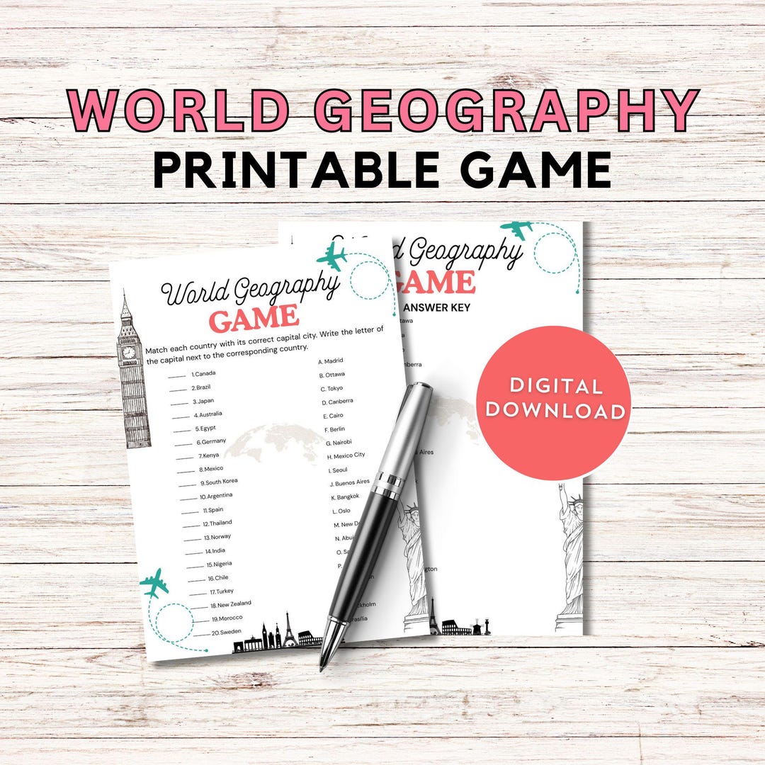 World Geography Quiz Printable | Fun Geography Game for Kids, Teens ...