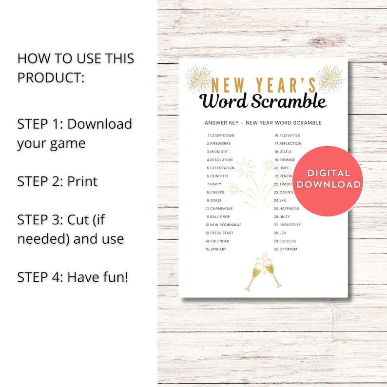 Printable New Years Word Scramble | Word Jumble Puzzle | New Year’s Eve ...