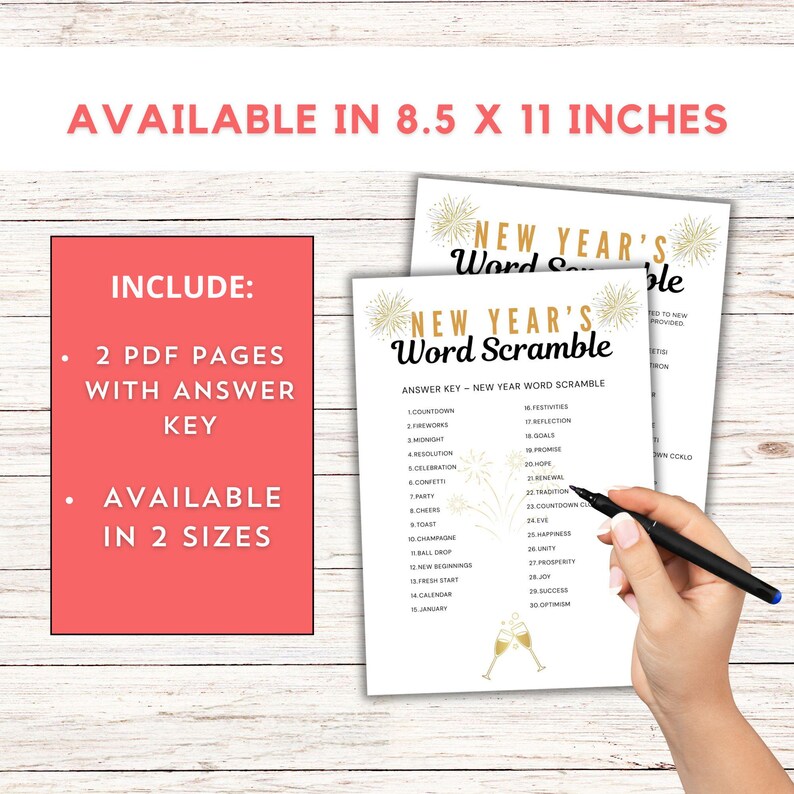 Printable New Years Word Scramble | Word Jumble Puzzle | New Year’s Eve ...